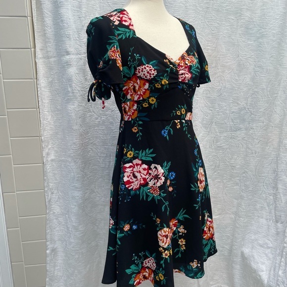 BeBop | Dresses | Bebop Fit Flare Tropical Print Black Dress | Poshmark